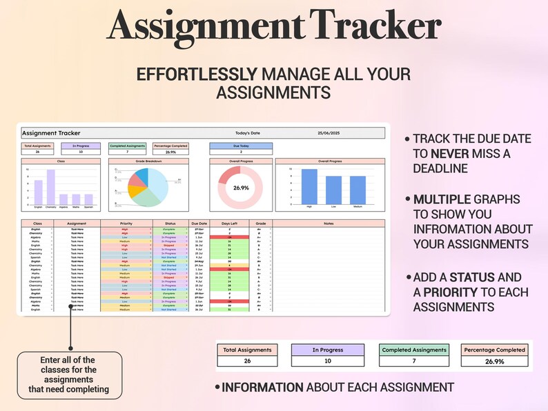 Student Planner Google Sheets Academic Planner Template Assignment ...