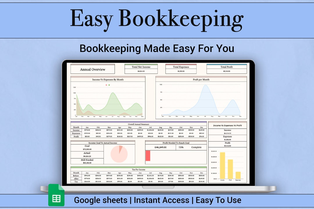 Easy Bookkeeping Template Google Sheets, Bookkeeping Spreadsheet, Small ...