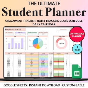 Student Planner Google Sheets Academic Planner Template, Assignment ...