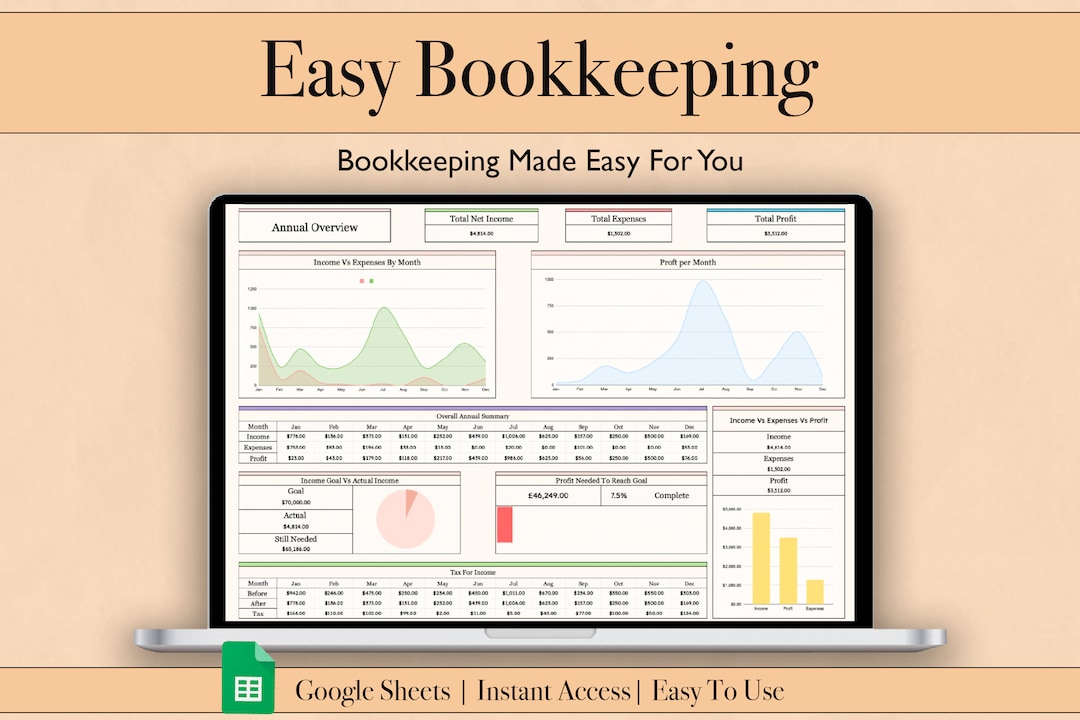 Profit and Loss Spreadsheet Google Sheets, Bookkeeping Template, Small ...
