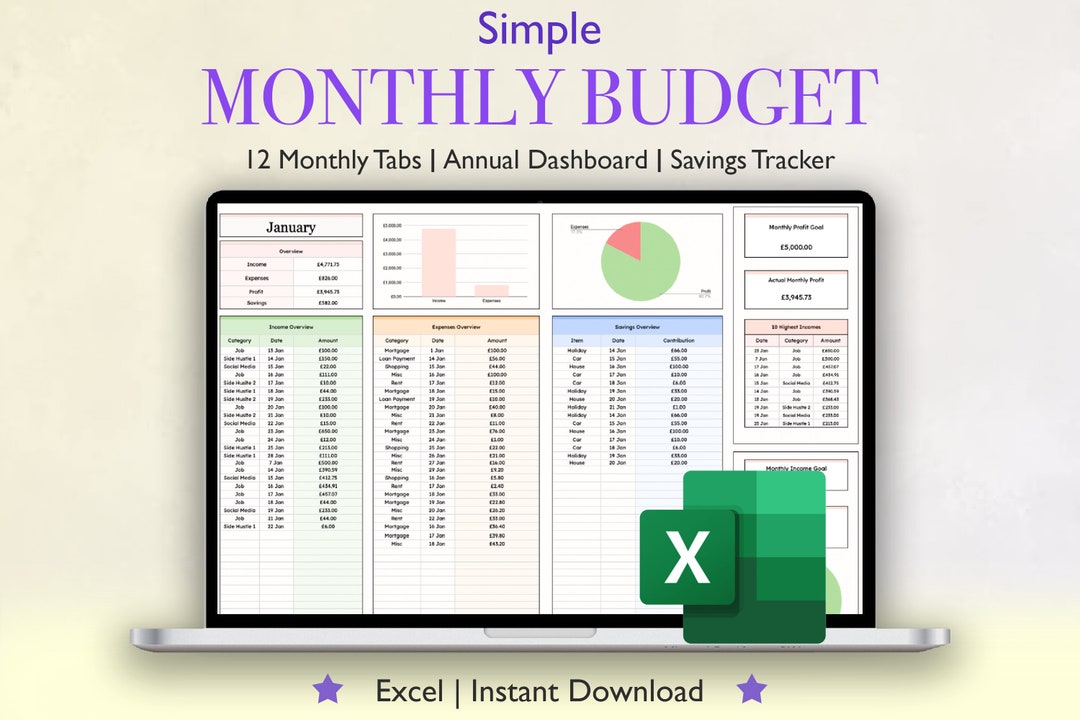 Excel Budget Tracker Beginner Monthly Budget Spreadsheet Excel Income ...