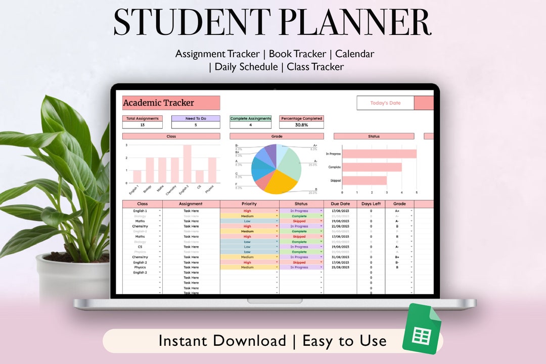Study Planner Google Sheets Academic Planner Template, Assignment ...