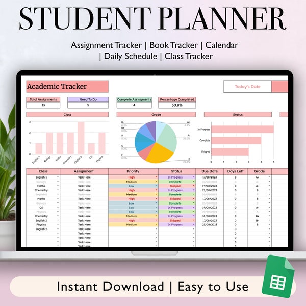 Assignment Tracker Spreadsheet Google Sheets Student Planner, College ...