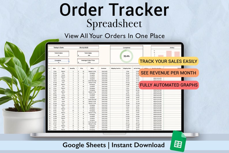 Order Tracker Spreadsheet Google Sheets, Small Business Sales Dashboard ...