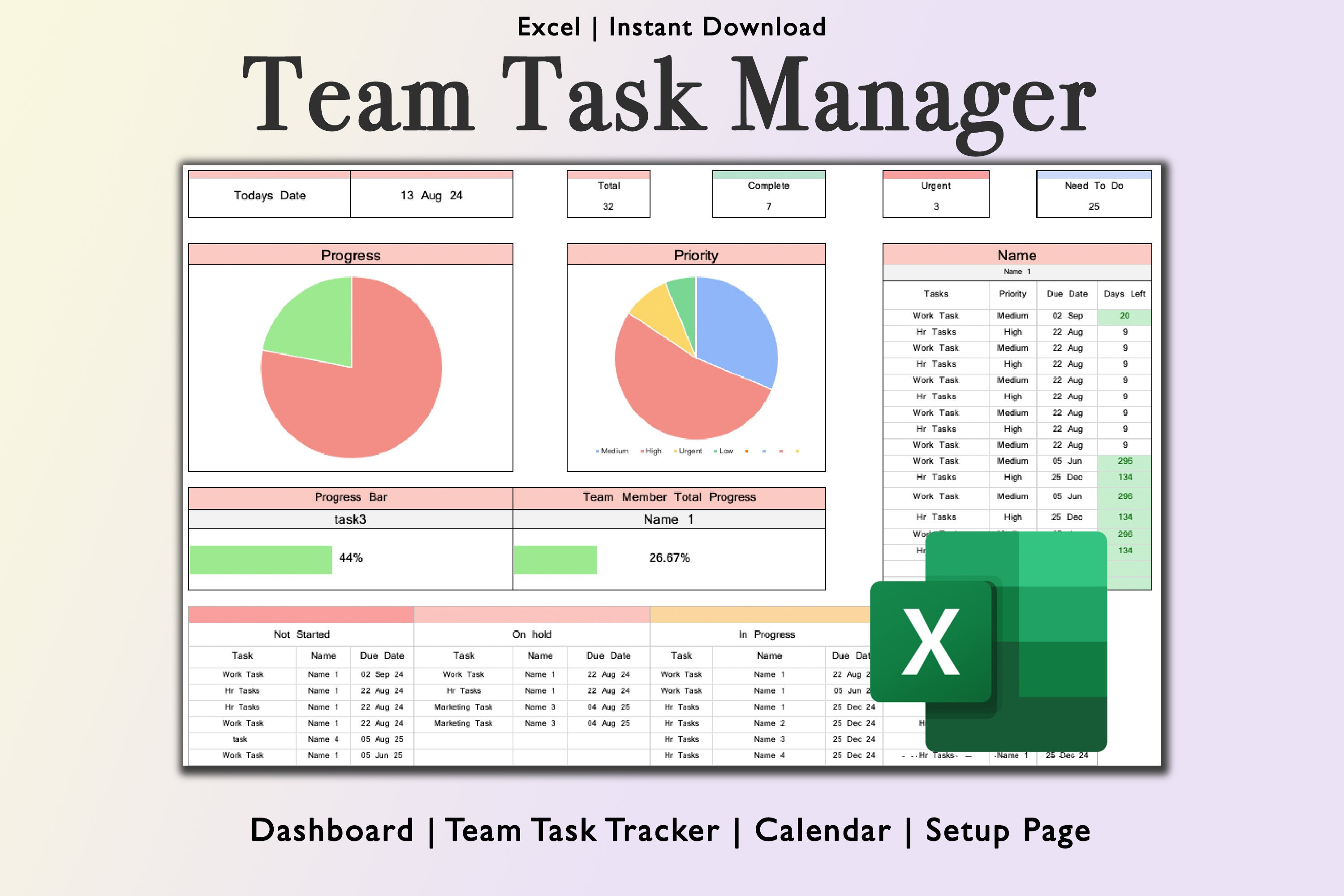 Team Task Tracker Spreadsheet Excel to Do List Planner, Manager ...