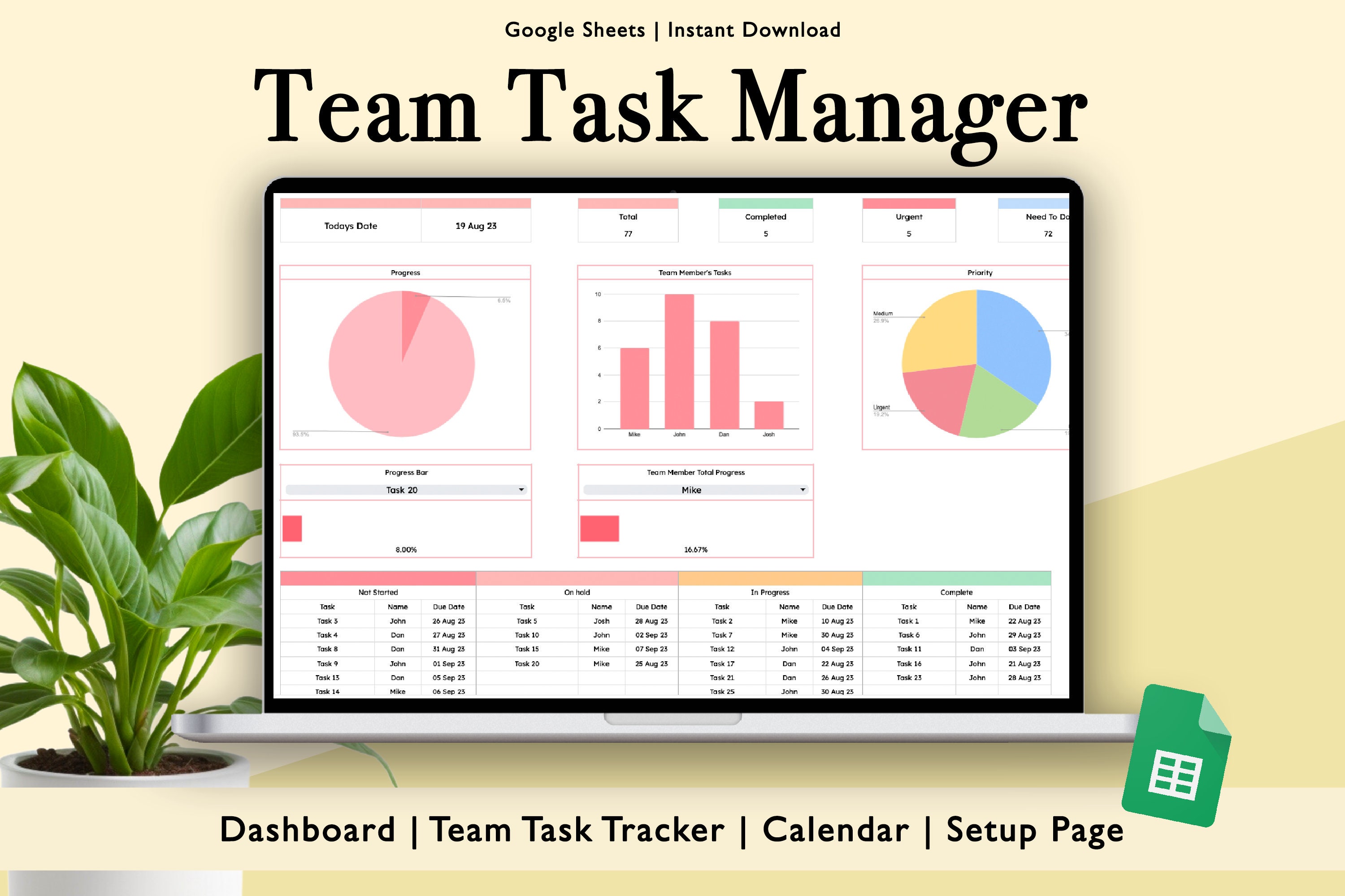 Team Task Tracker Spreadsheet Google Sheets to Do List Planner, Manager Spreadsheet, Task List ...