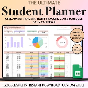 Student Planner Google Sheets Academic Planner Spreadsheet, Assignment ...