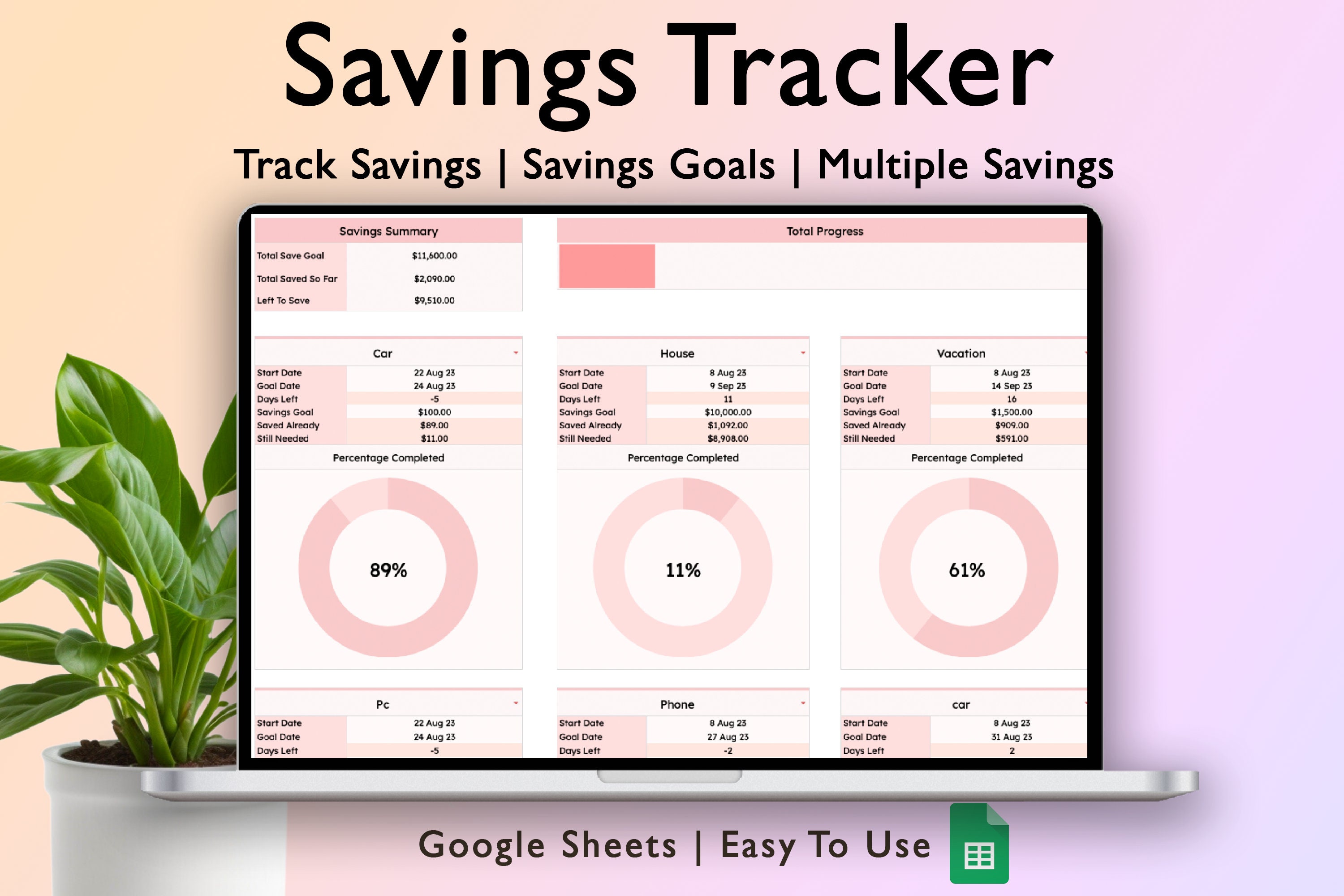 Savings Tracker Spreadsheet Google Sheets Sinking Fund Template ...