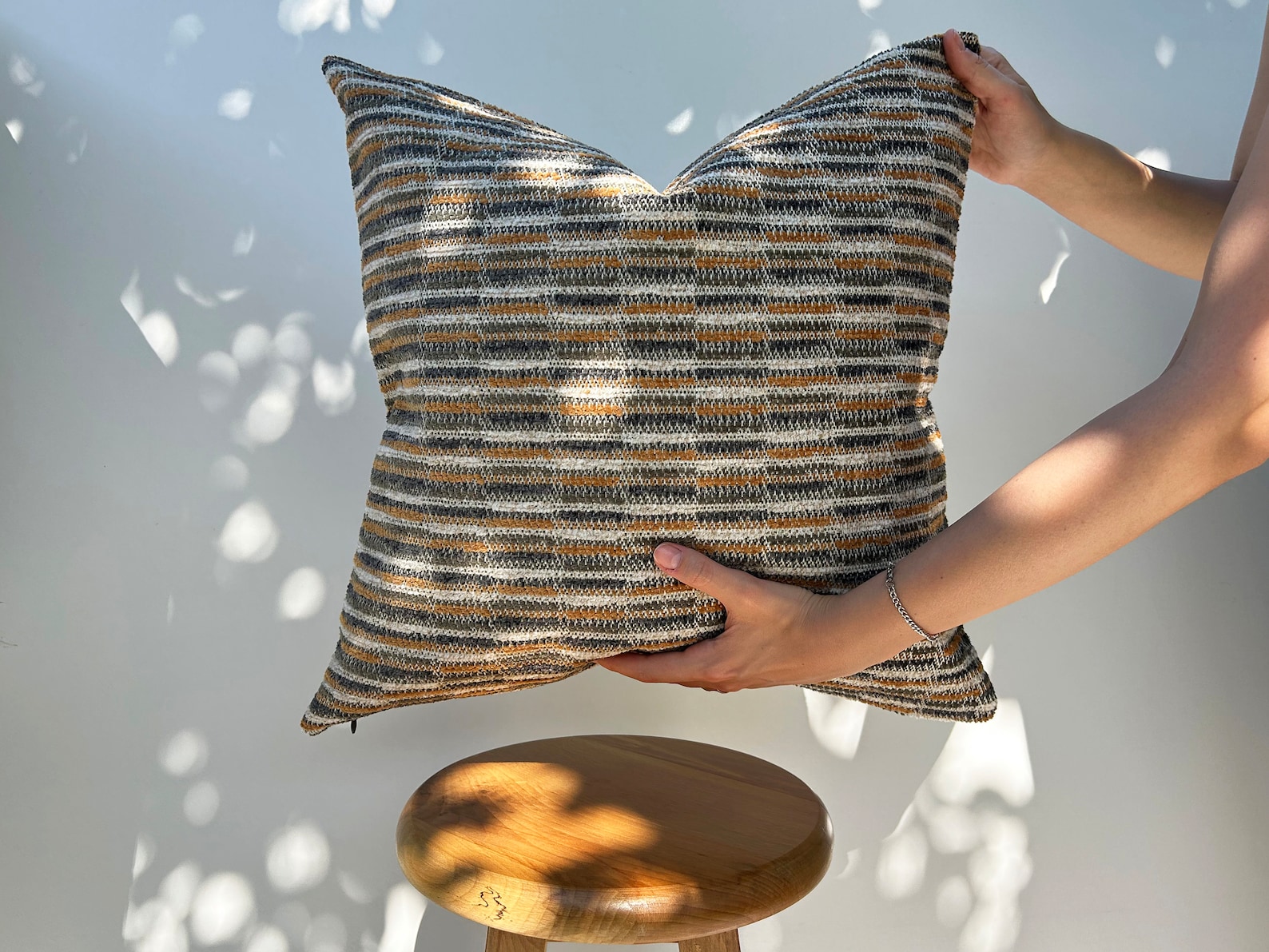 Woven Earthy Tones Striped Pillow Cover, Boho Chic Cushion 22x22 ...