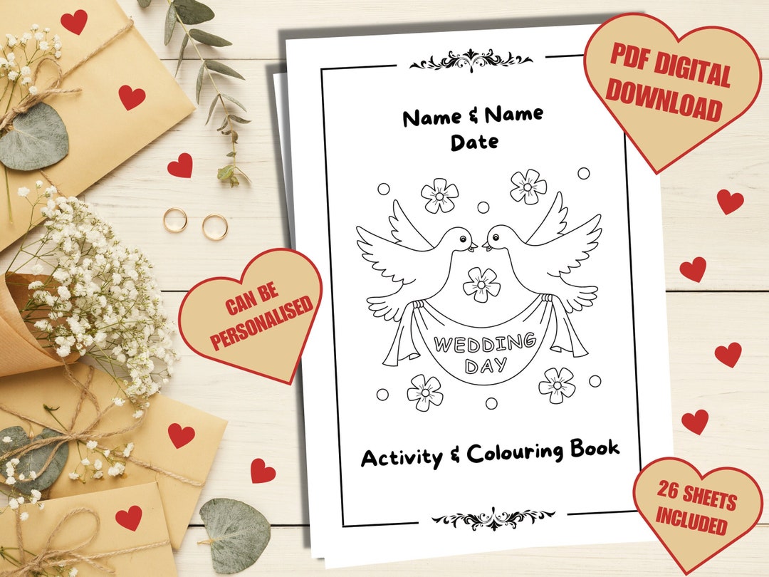 Wedding Activity Book Wedding Colouring Personalised Cover - Etsy