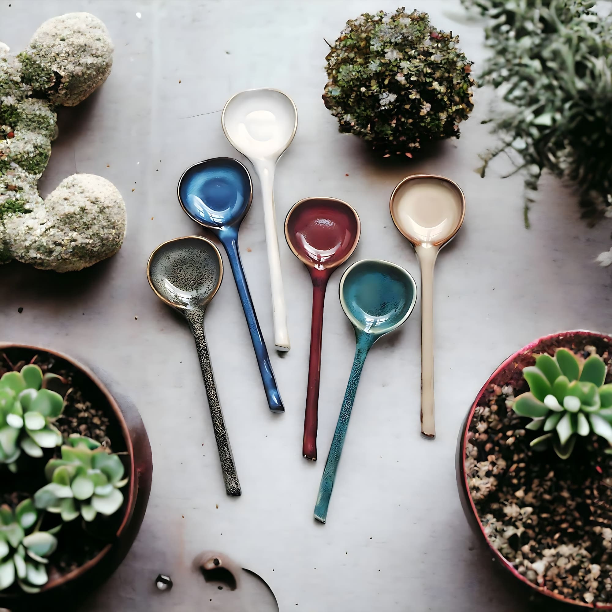 Japanese Style Handmade Ceramic Soup Spoon Ramen Spoon, Long Handle ...