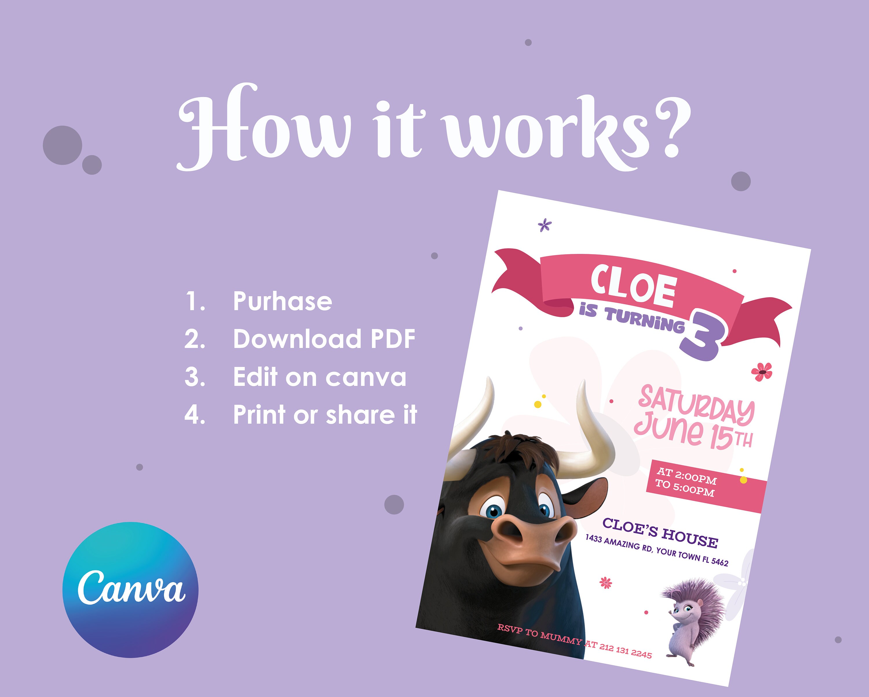 Ferdinand Invitation | Kids Invitation | Digital Party Invite | Modern ...