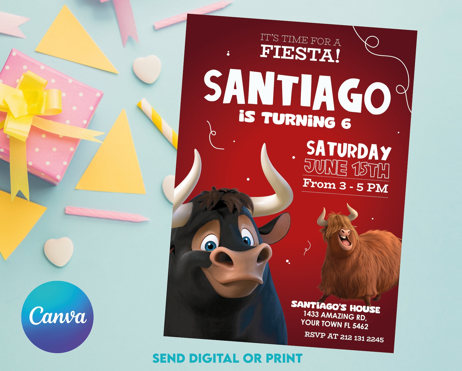 Ferdinand Invitation | Kids Invitation | Digital Party Invite | Modern ...