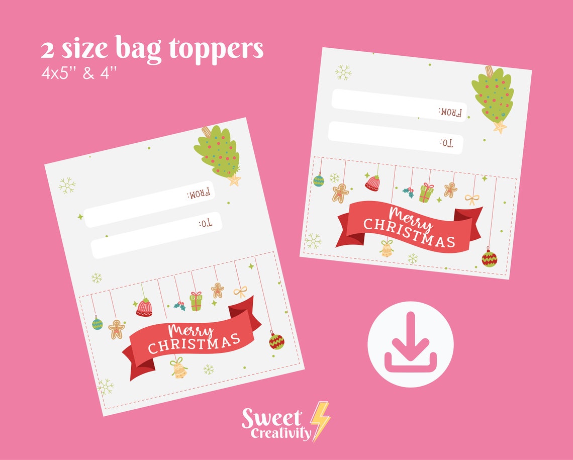 Printable Merry Christmas Bag Toppers | Cute Christmas Cookie Toppers ...