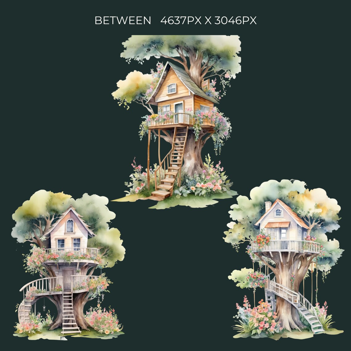 Watercolor Treehouse Clip Art, Instant Download PNG Set, Cute Treehouse ...