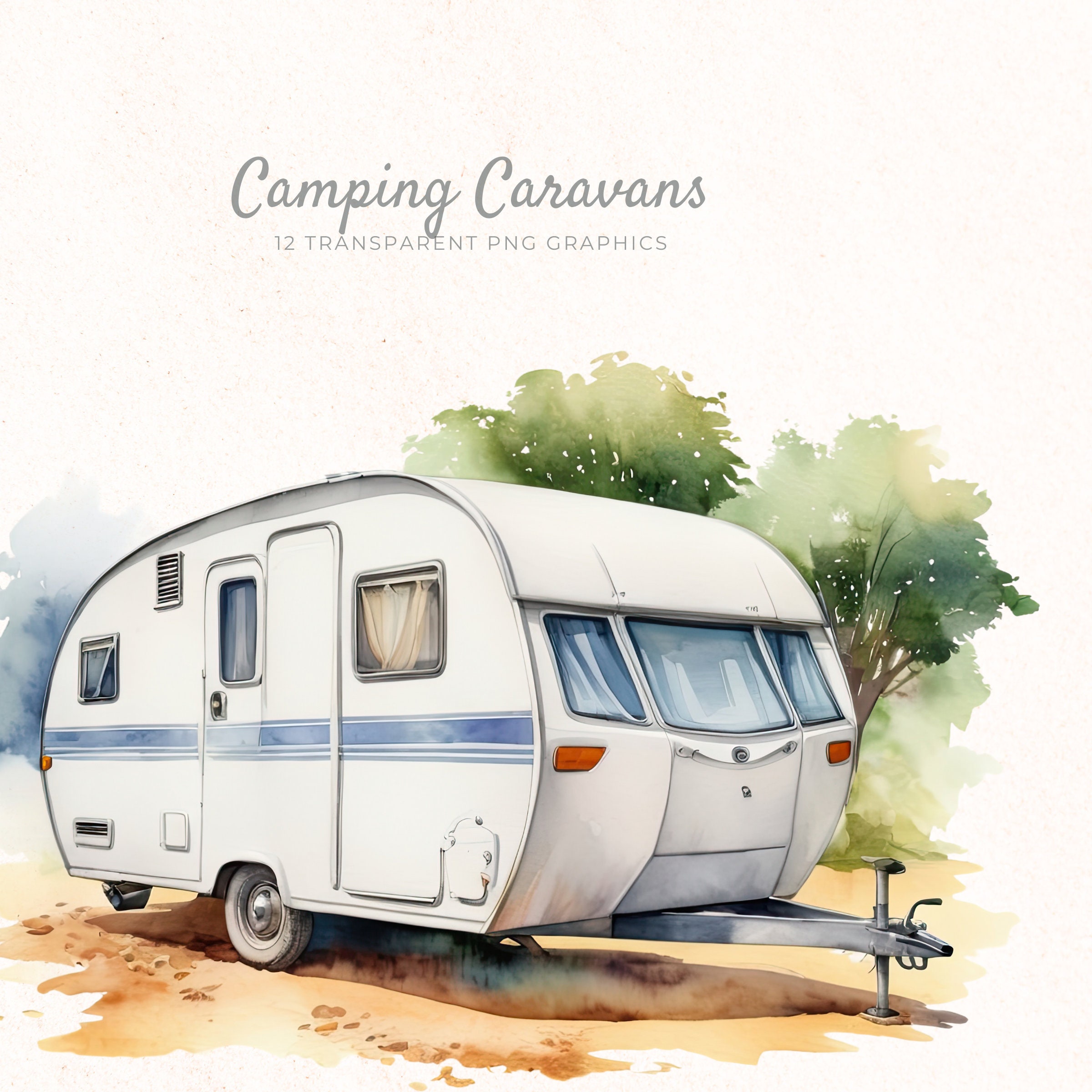 Watercolor Caravan Clipart, Camping Trailer Graphics, Vintage Camper ...