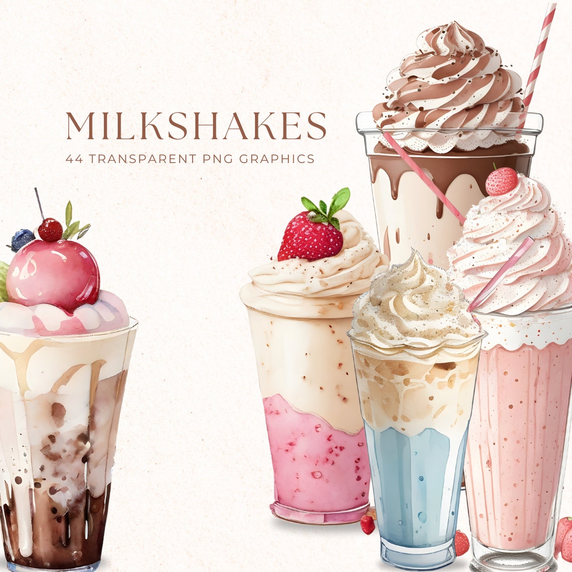 Watercolor Milkshake Clipart Set, Summer Dessert PNG, Instant Download ...