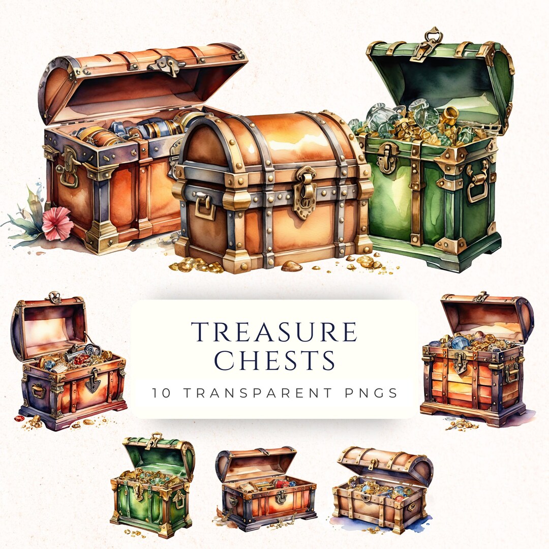 Treasure Chest Clipart Set, Pirate Chest Graphics, Digital Download PNG ...