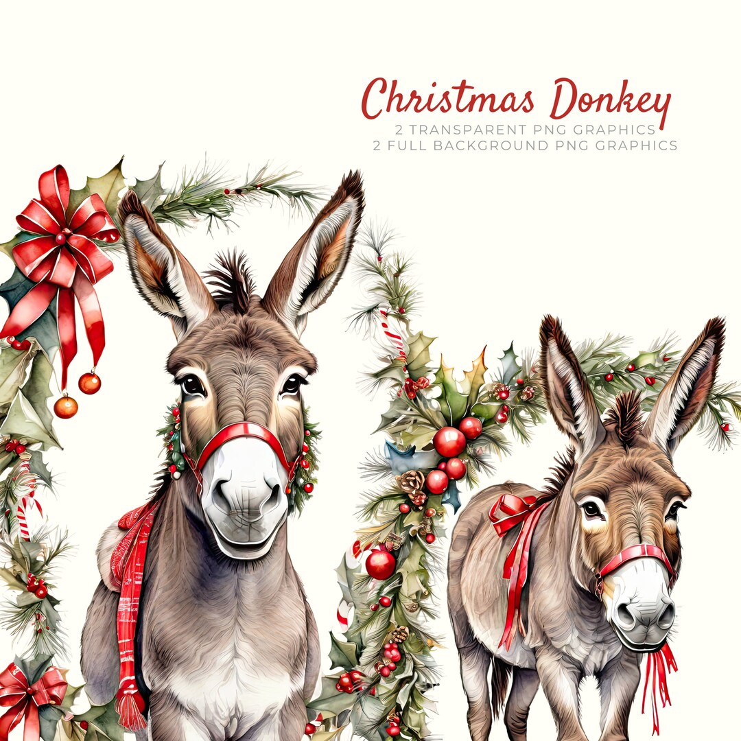 Christmas Donkey Clipart PNG, Cute Holiday Animal Graphics for ...