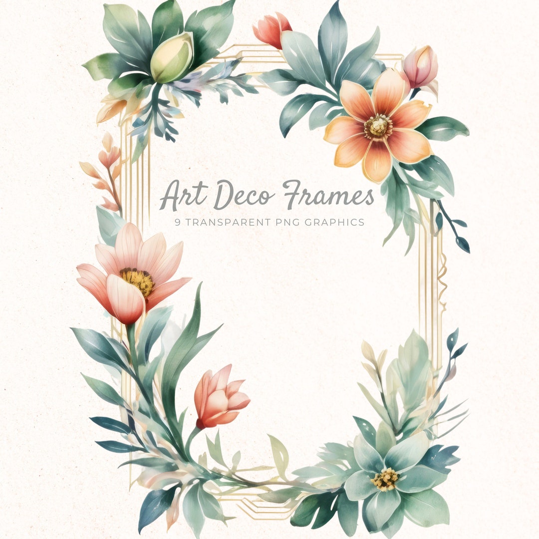Art Nouveau Frame Clipart Instant Download, Flower Frame Clip Art PNG ...