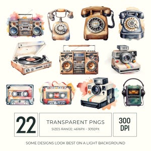 Vintage Technology Clipart Set, Retro Telephones Graphics, Nostalgic ...