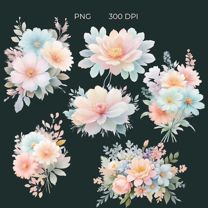 Pastel Flowers PNG Clipart, Soft Pastel Colors, Scrapbooking Floral ...