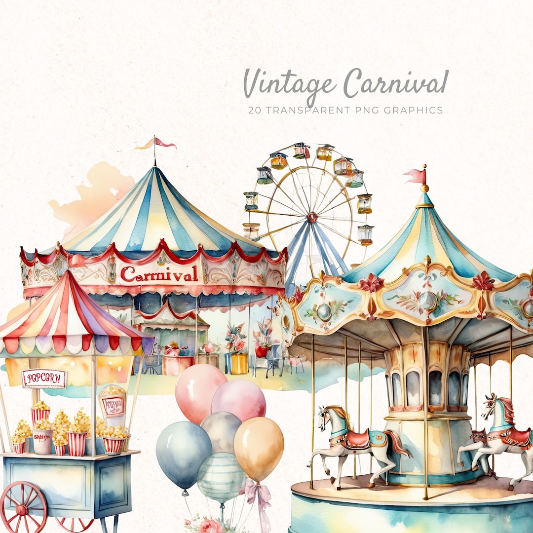 Vintage Carnival Clipart Instant Download, Circus Images PNG, Scrapbook ...