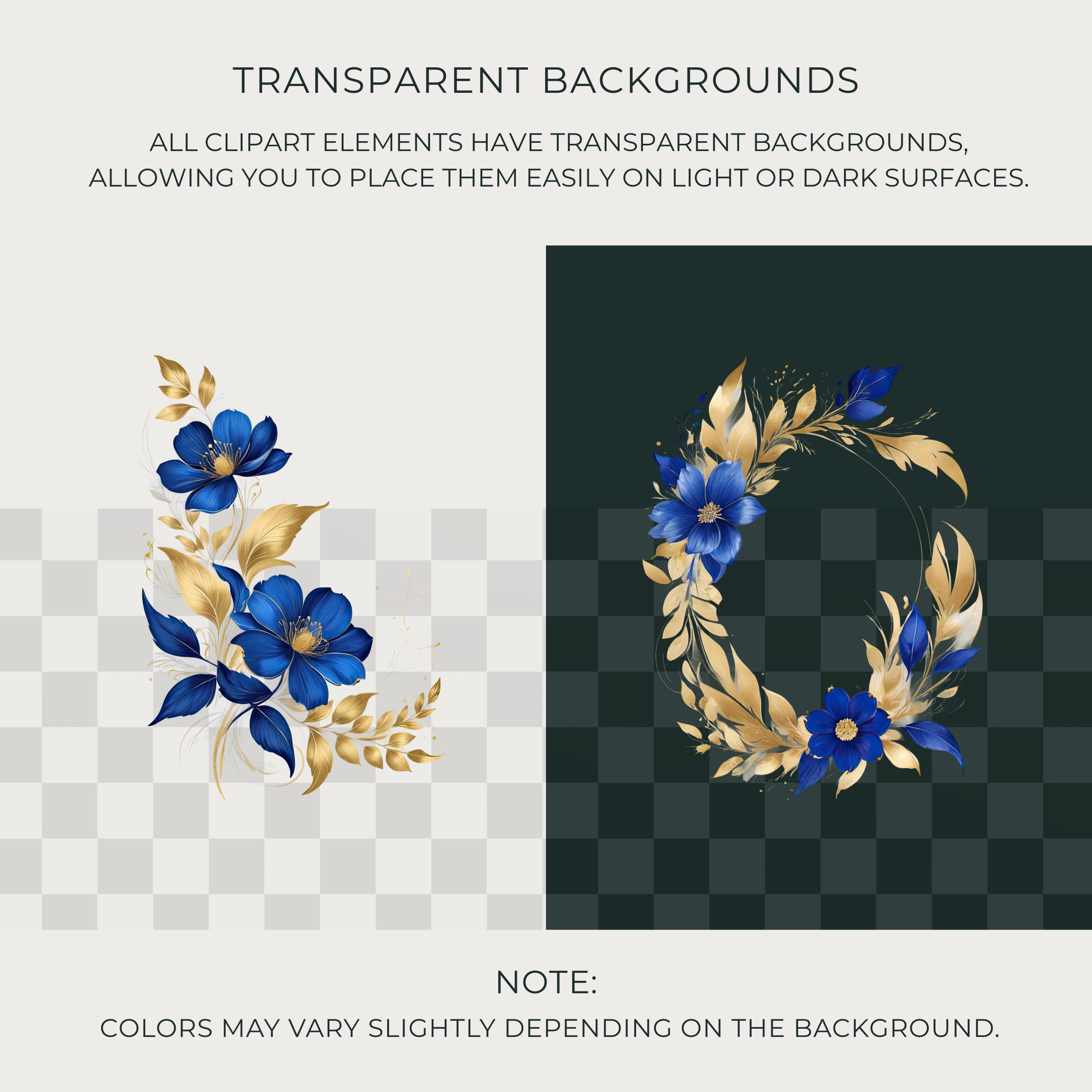 Blue and Gold Flower Clipart PNG, Decorative Floral Graphics for ...