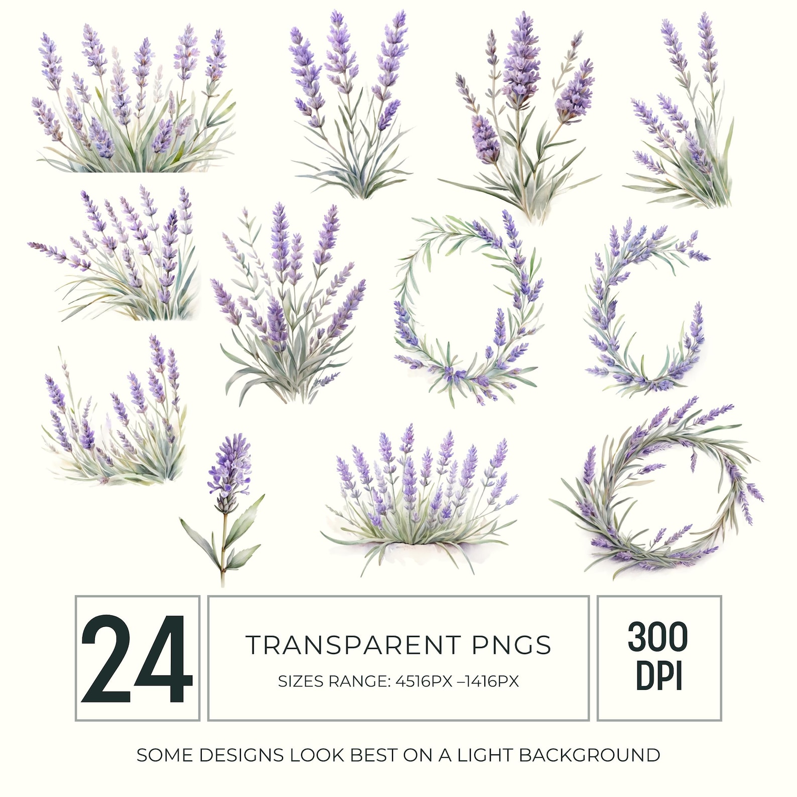 Watercolor Lavender Clipart Set, Purple Floral Graphics, Instant ...