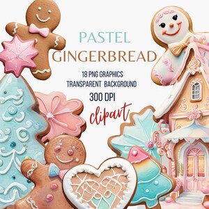 Pastel Gingerbread Clipart, Christmas Decor, Instant Download PNG ...