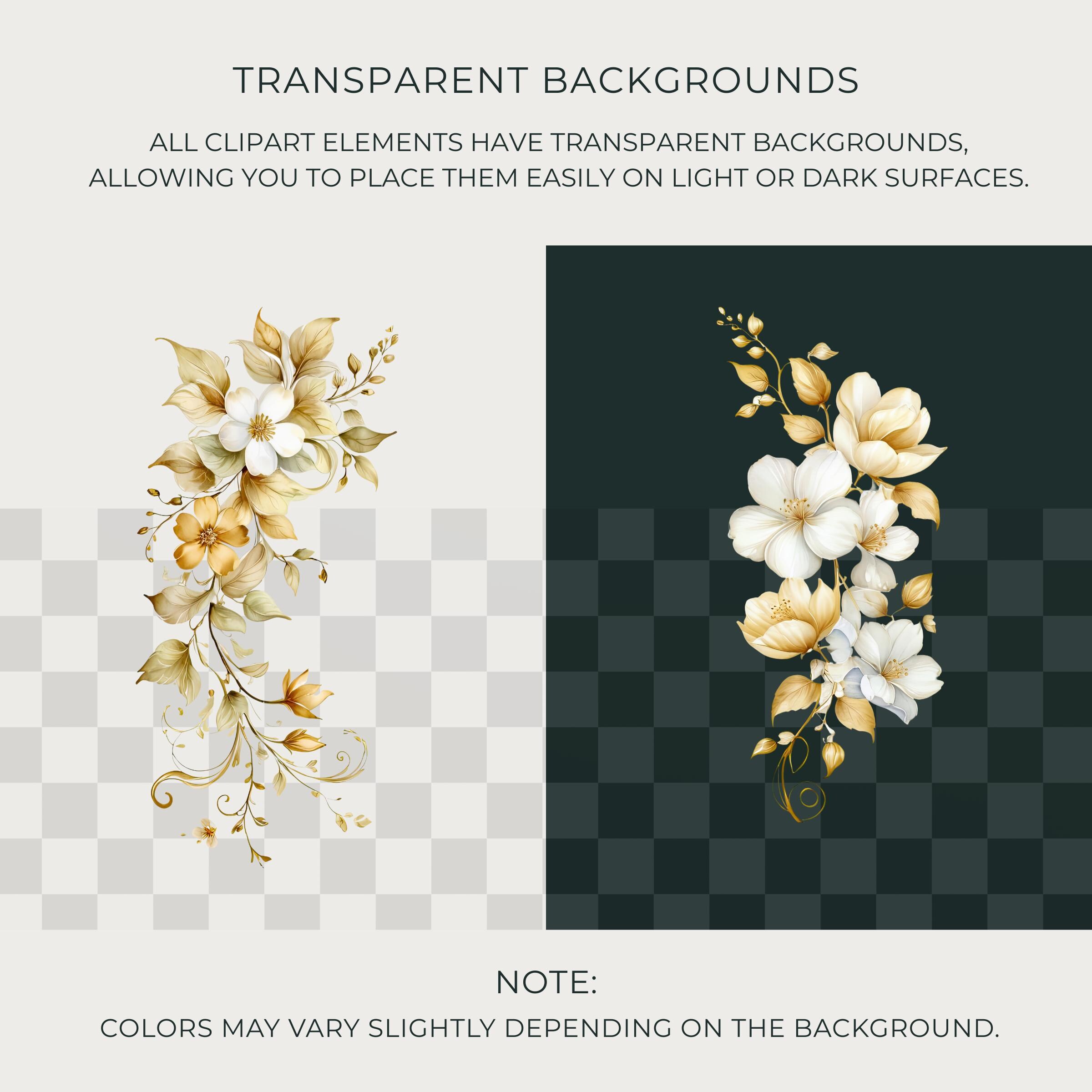 White and Gold Flower Vine Watercolor Clipart PNG, Wedding Graphics for ...