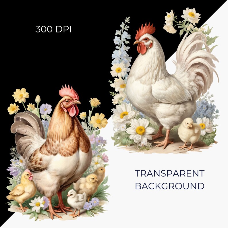 Easter Hen Clipart, Vintage Watercolor Chicken PNG, Spring Decor Set ...