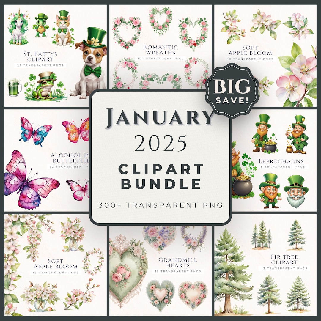Monthly Clipart Value Bundle, Instant Download PNG, Scrapbook Graphics ...