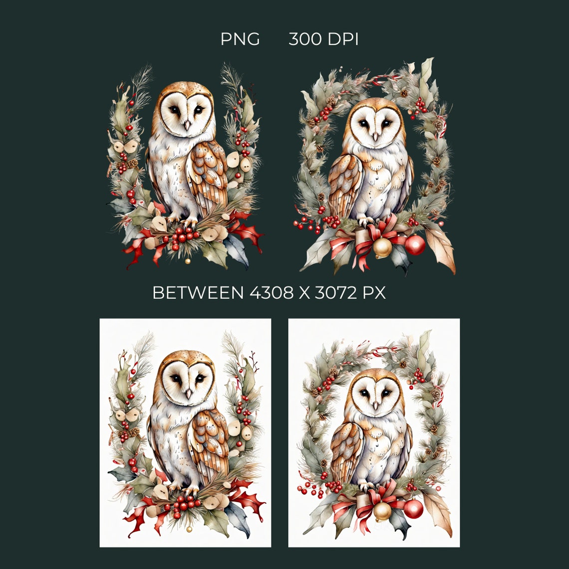 Christmas Owl Clipart Digital Download PNG, Scrapbook Graphics, Xmas ...