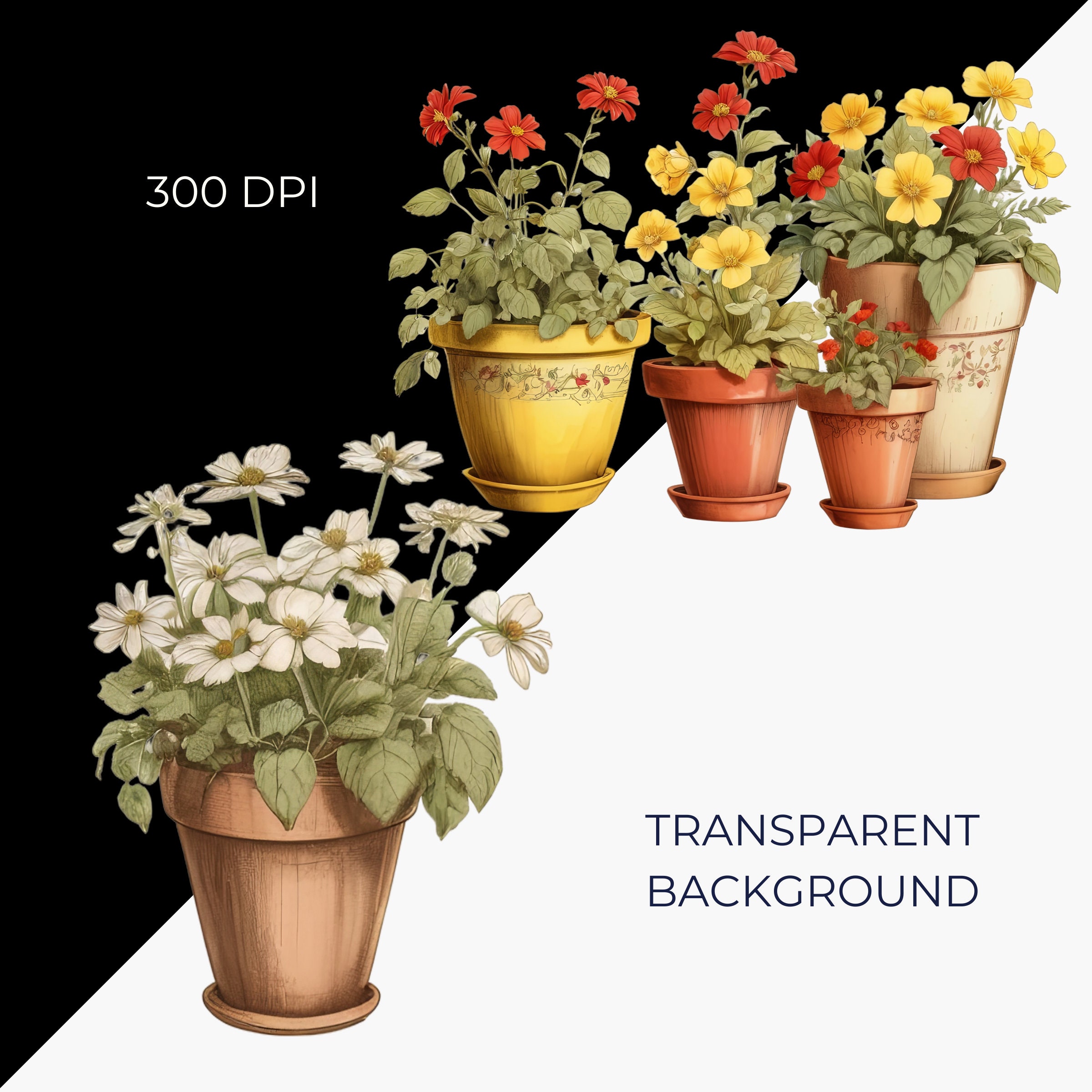 Flower Pot Clipart Set, Garden Clip Art PNG Images, Instant Download ...