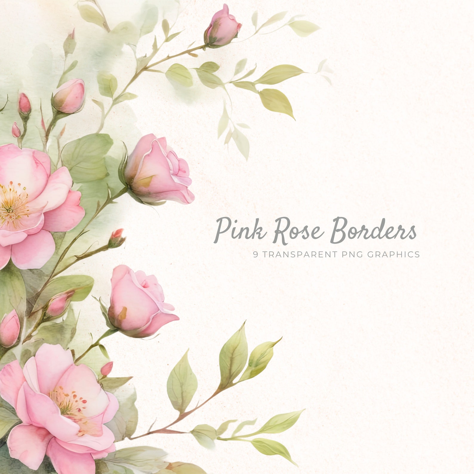 Pink Rose Border Clipart, Watercolor Flower Borders, Instant Download ...