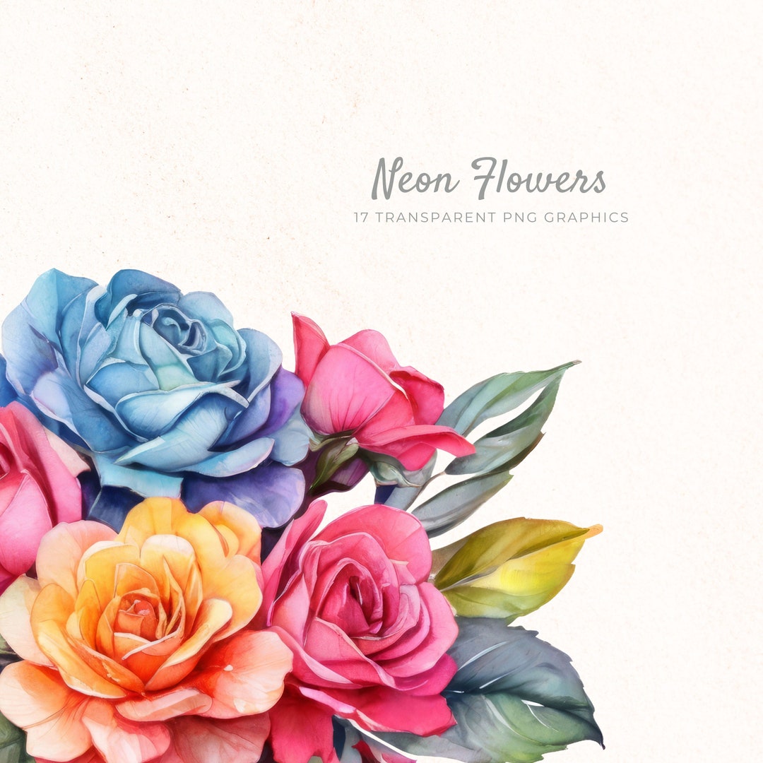 Neon Flowers Clipart, Floral Clip Art Graphics, Instant Download ...