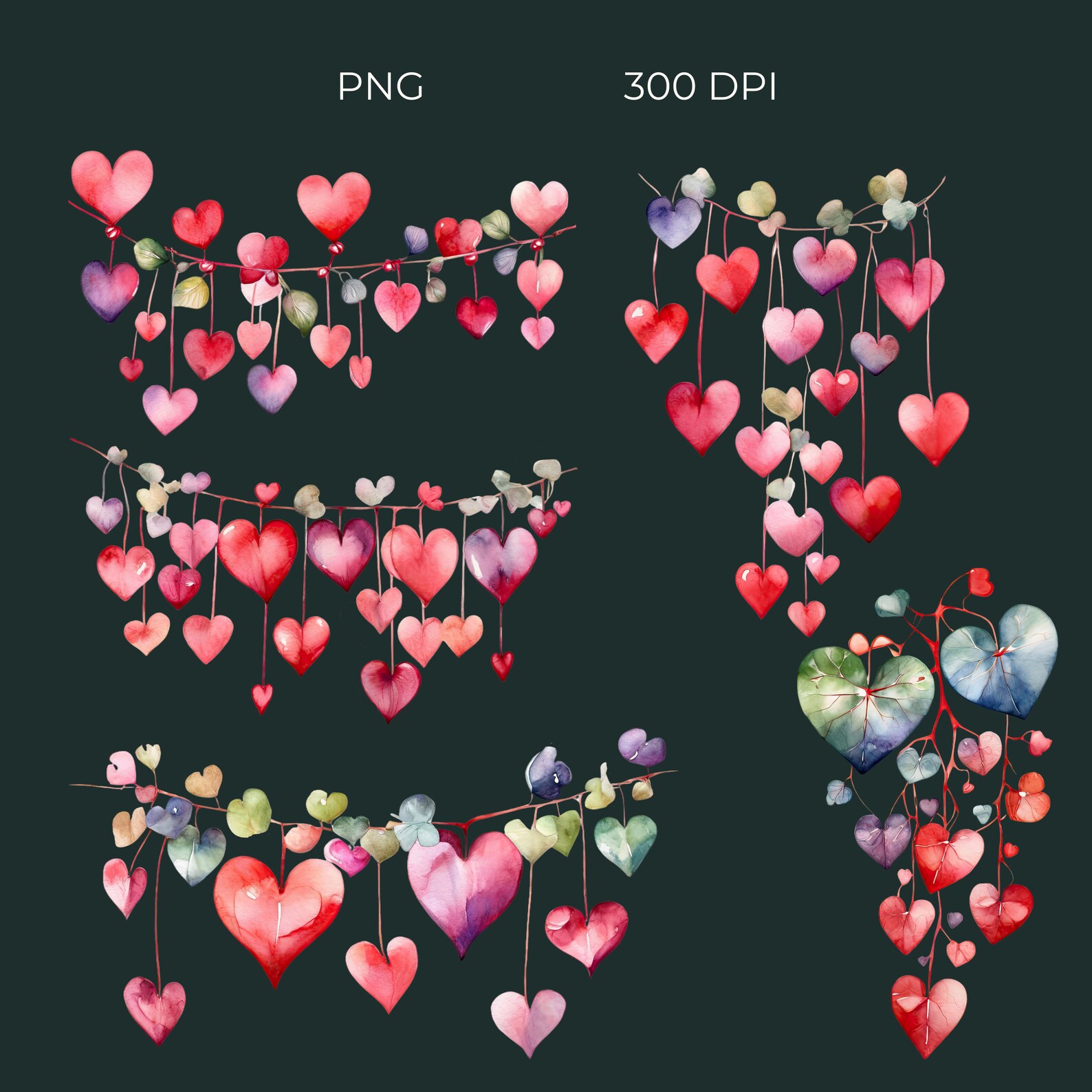 Heart Border Clipart, Valentine's Day Clip Art, Red Heart Png, Instant ...