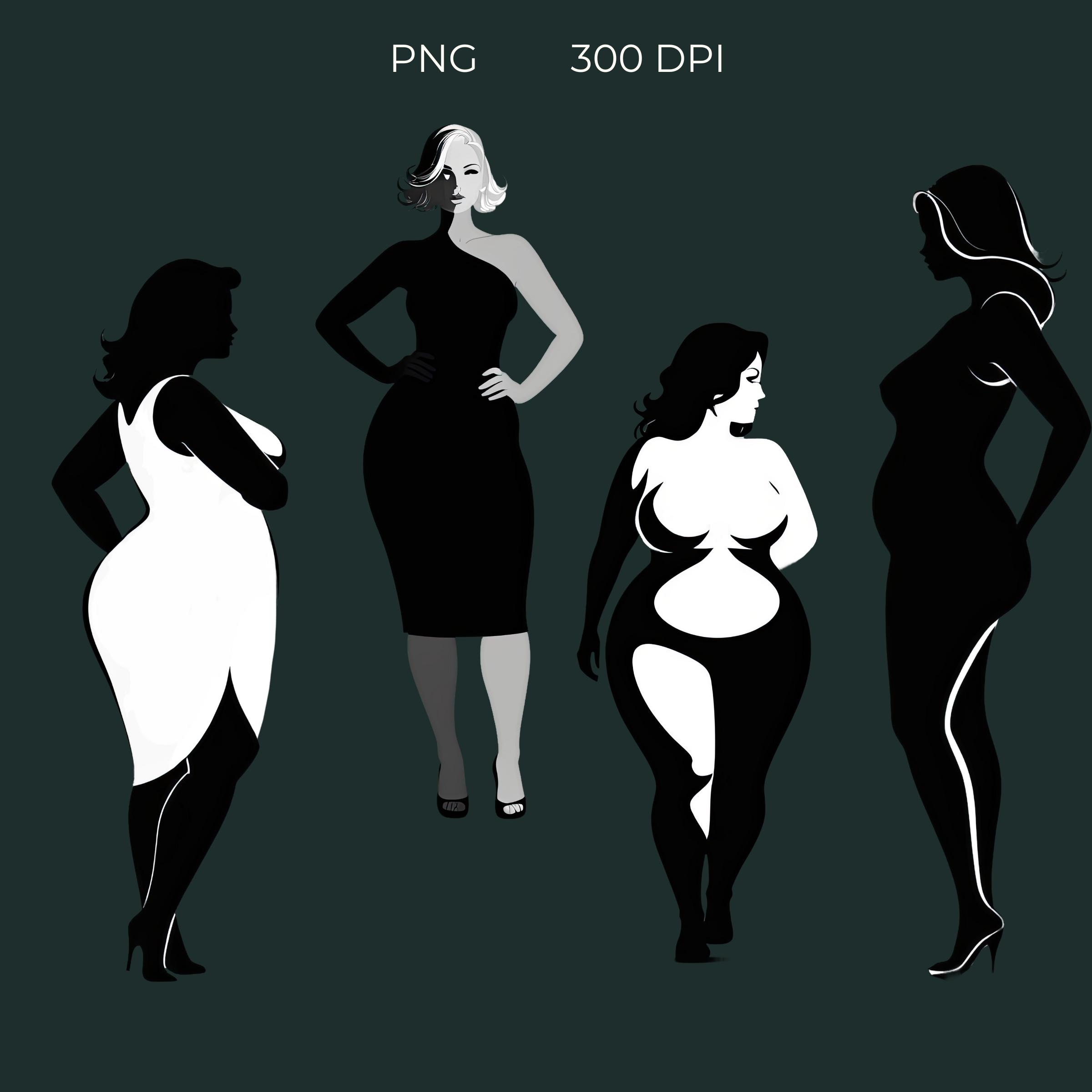 Plus Size Women Silhouette Clipart Set, Scrapbook Images, Junk Journal ...