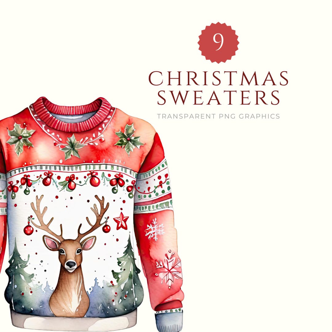 Red Christmas Jumper Clipart Instant Download PNG, Scrapbook Images ...