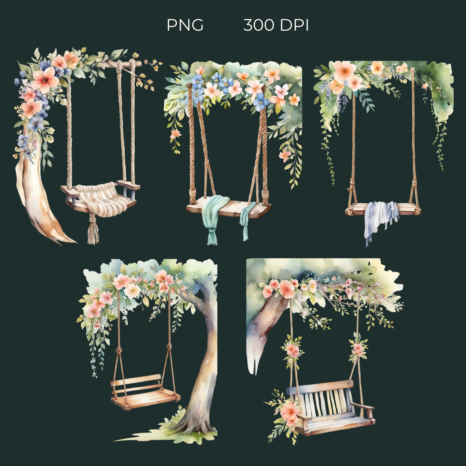 Tree Swing Clipart Watercolor, Nursery Decor Graphic, Rope Swing ...