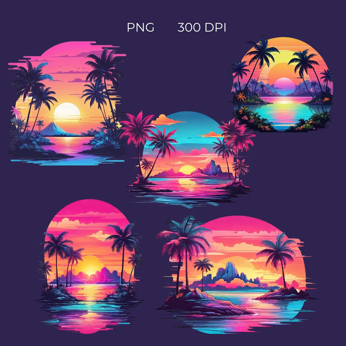 Colorful Island Clipart, Tropical 80s Vibe Palm Tree Art, Commercial ...