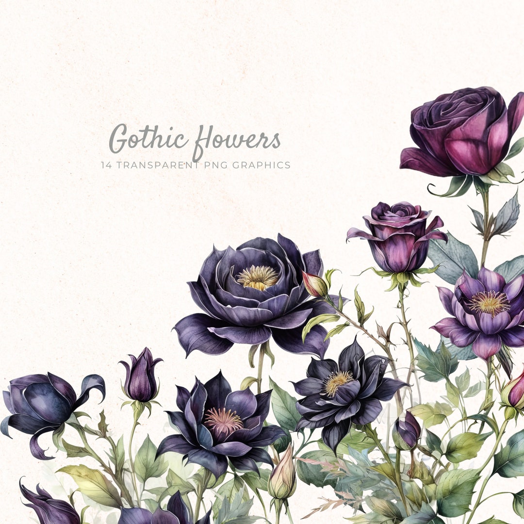 Dark Purple Goth Flower Clipart, Instant Download PNG Graphics, Gothic ...