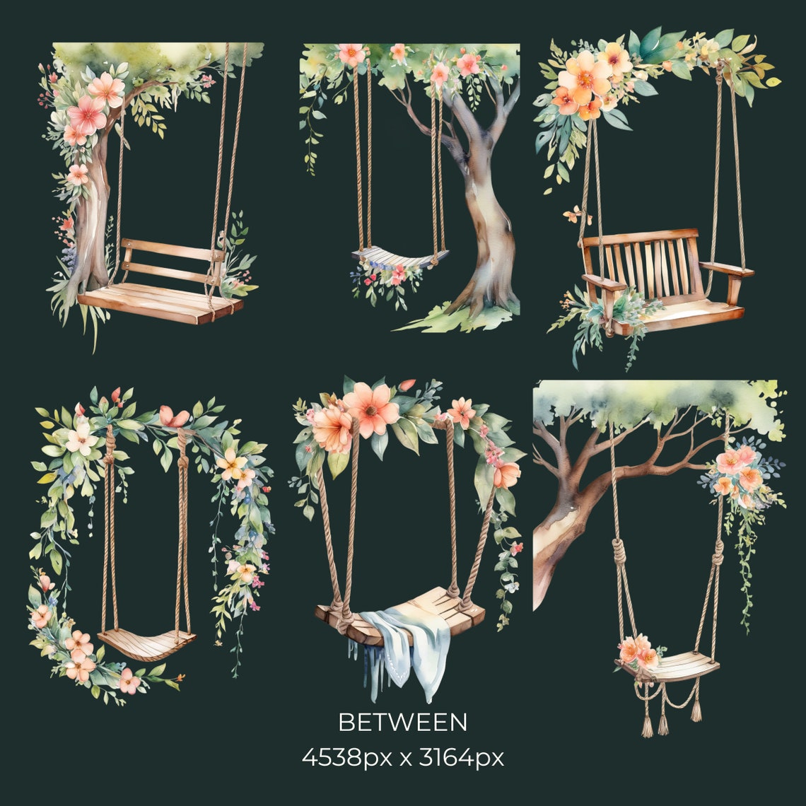 Tree Swing Clipart Watercolor, Nursery Decor Graphic, Rope Swing ...