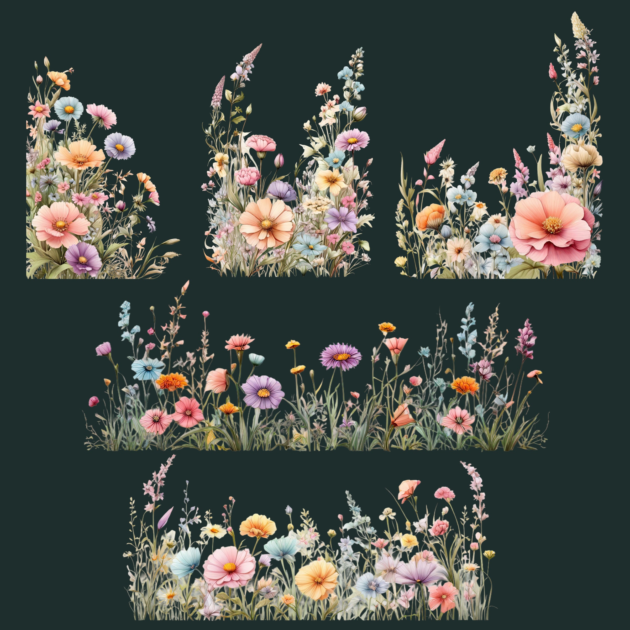 Wildflower Clipart, Wildflowers Border, Floral Clip Art, Watercolor ...