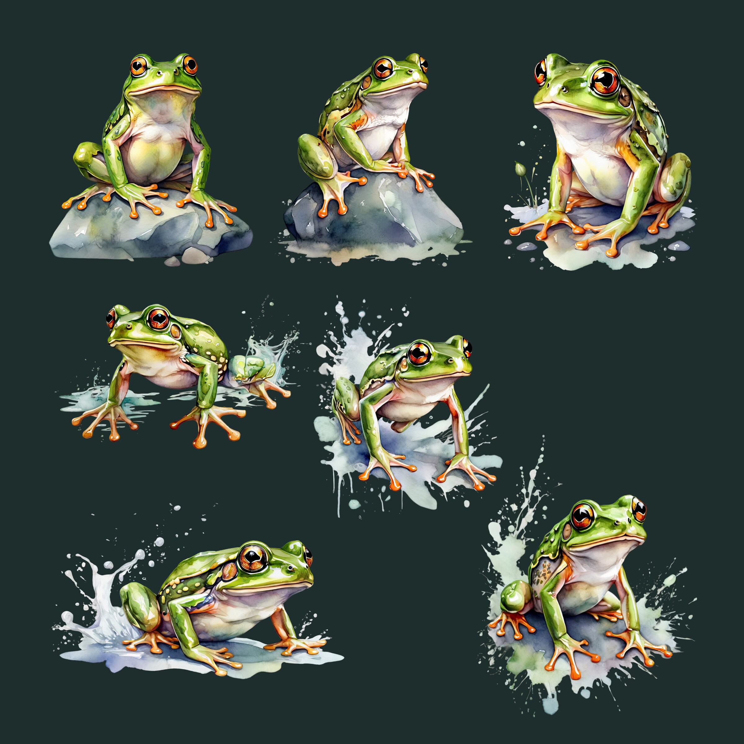 Green Frogs Clipart, Cute Frog PNG, Watercolor Animal Clipart ...