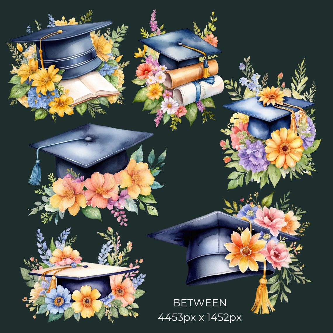 Graduation Hats Clipart Set, Instant Download School Student Graphics ...