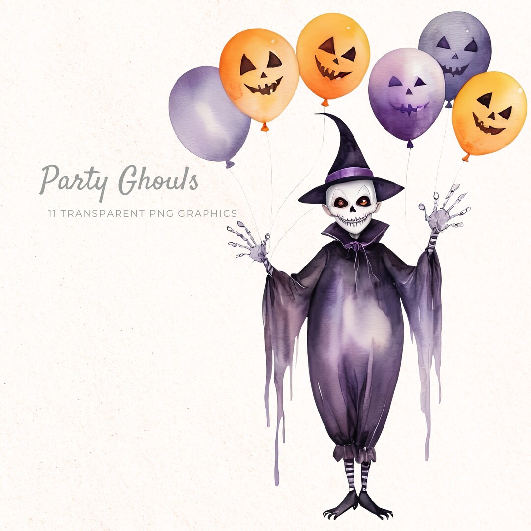 Halloween Clipart Set, Watercolor Party Decor, Balloon PNG, Instant ...