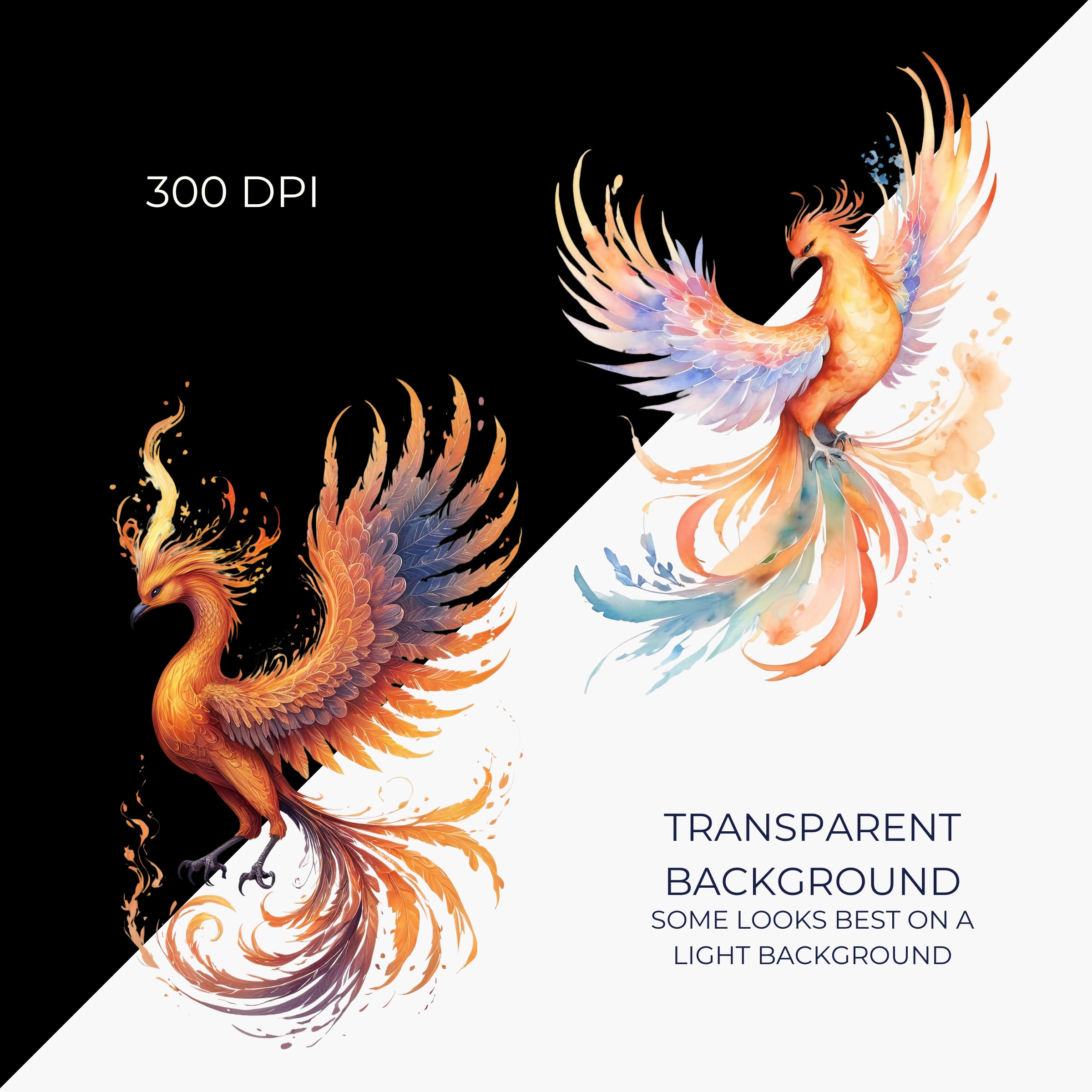 Mythical Phoenix Clipart, Instant Download PNG, Fantasy Bird Craft ...