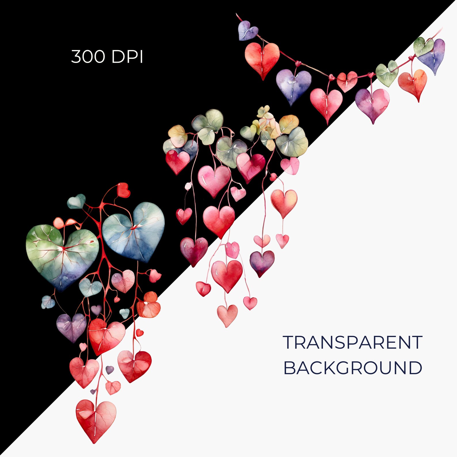 Heart Border Clipart, Valentine's Day Clip Art, Red Heart Png, Instant ...